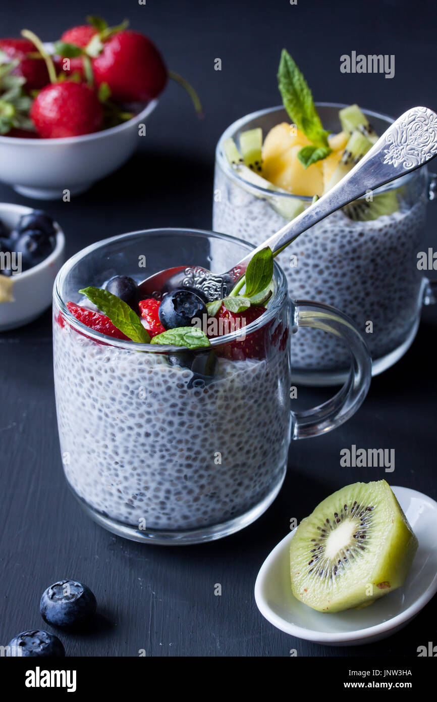 chia seed pudding with fresh fruits Stock Photo - Alamy