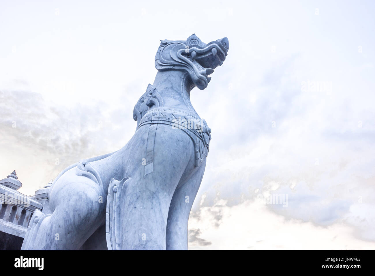Thai Architecture. Ancient Singha (thai style lion) guardian statue in ...