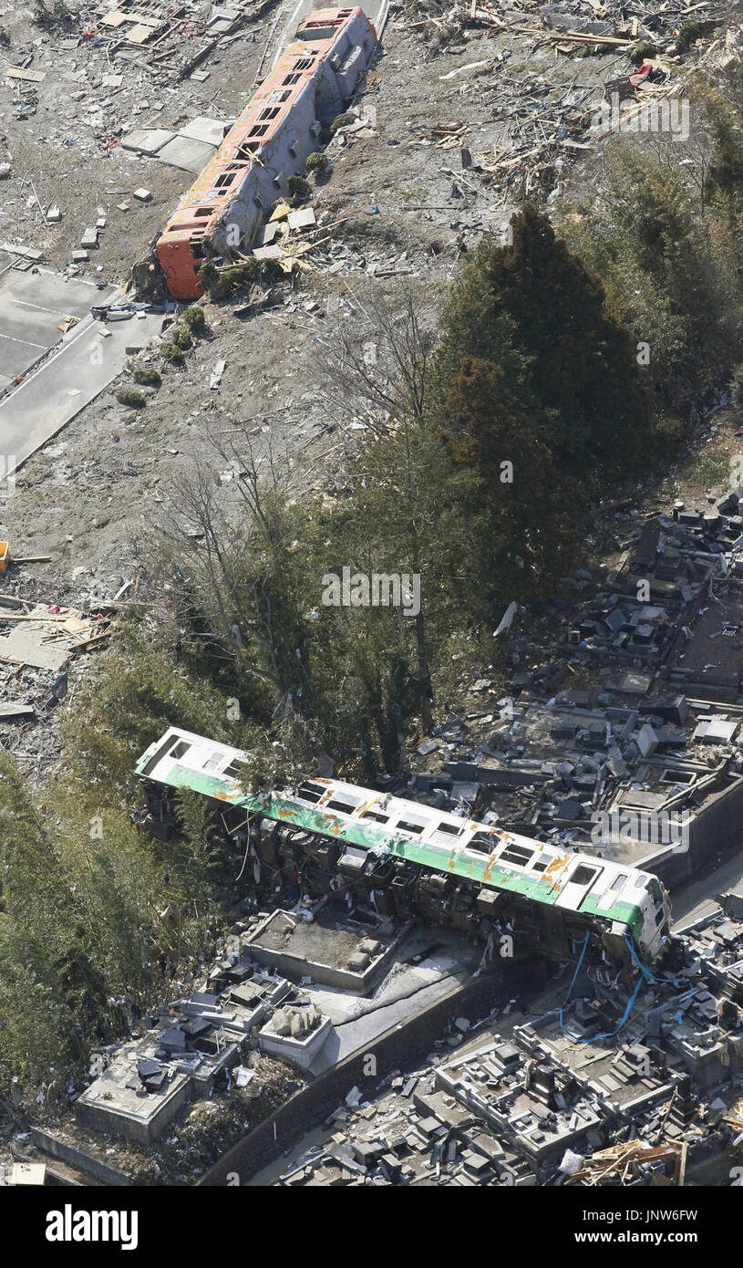 SAPPORO, Japan - A derailed train car of the JR Ishinomaki Line is seen ...