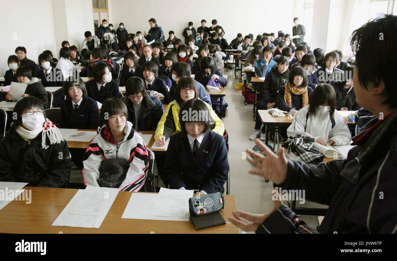 OFUNATO, Japan - Students listen to their teacher (R) during class at ...