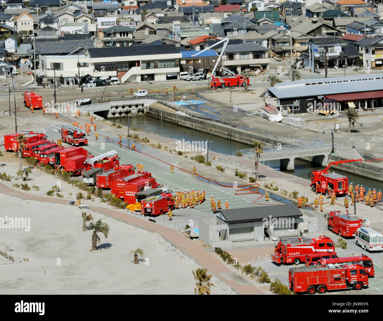 TOKYO, Japan - Photo taken from a Kyodo News helicopter shows fire ...