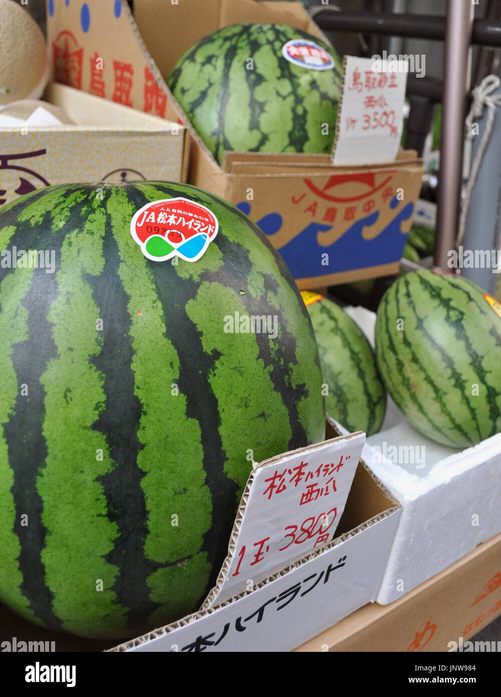TOKYO, Japan - A watermelon (front) is sold for 3,800 yen at a Tokyo ...