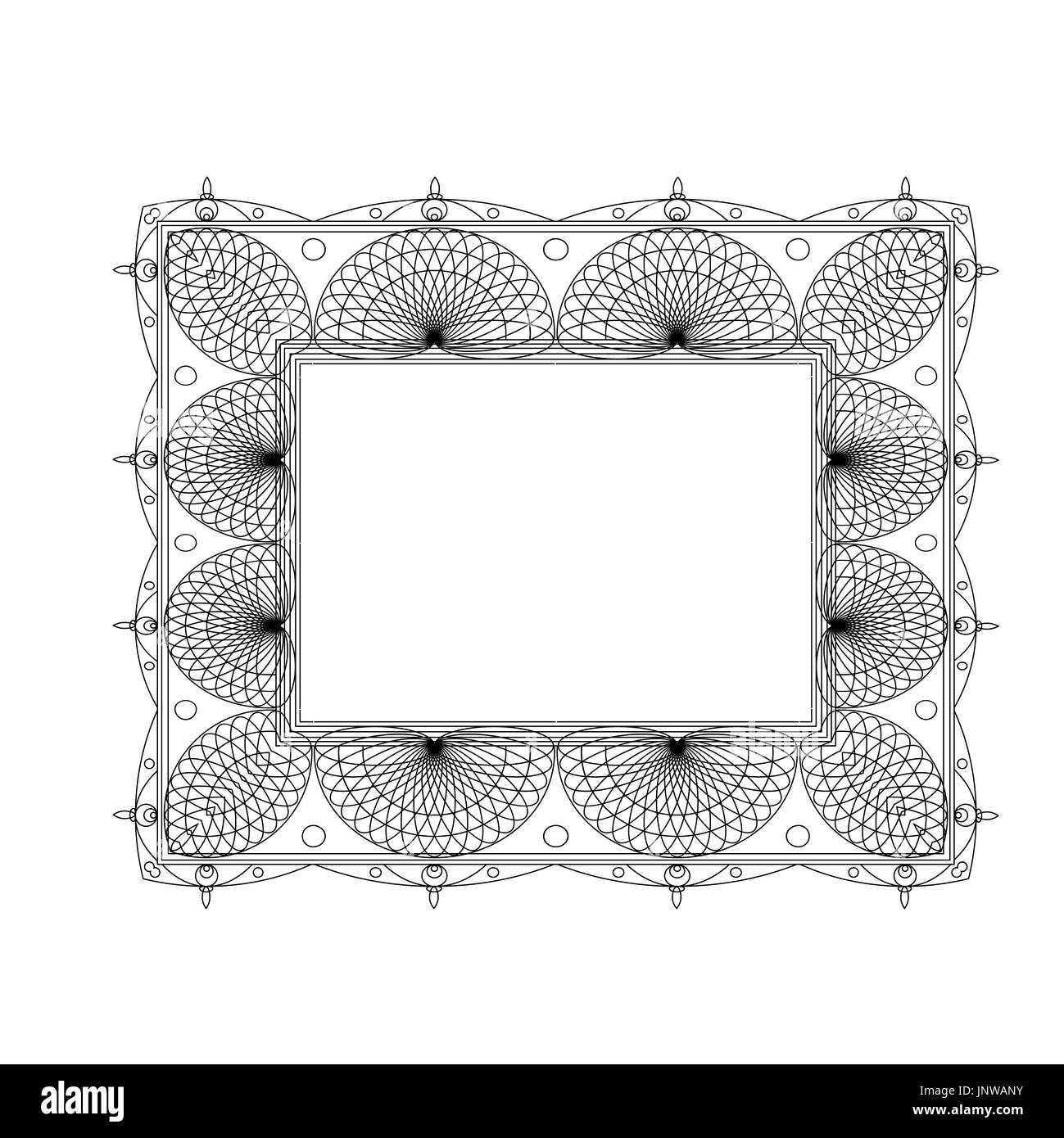 set of ornate line art frames and borders. Black outline elements for ...