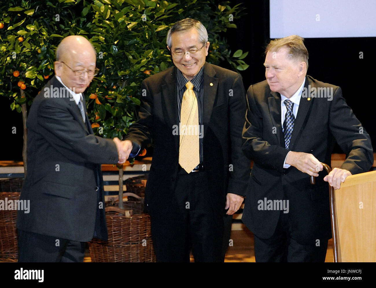 STOCKHOLM, Sweden - (From L to R) Japanese scientists Akira Suzuki and ...