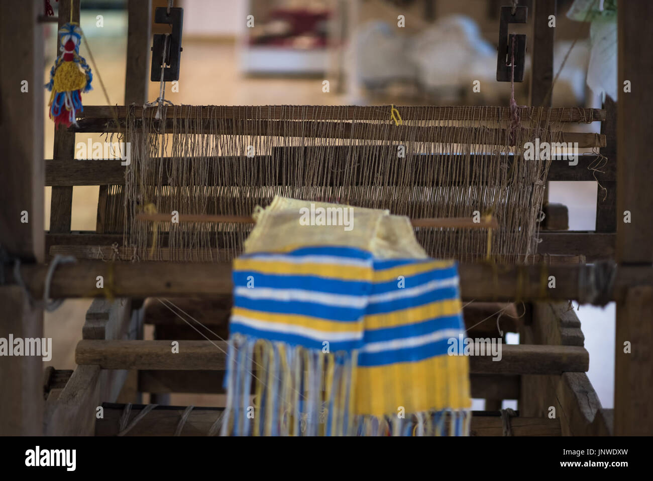 Ancient spinning machine and towel, handmade equipment, Ukraine Stock ...