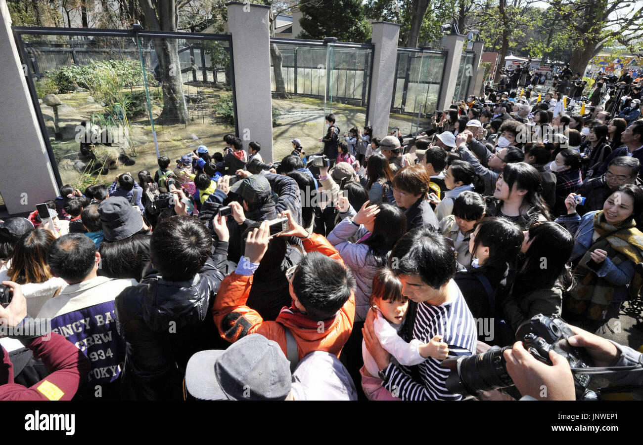 TOKYO, Japan - People flock to watch two giant pandas which were shown ...