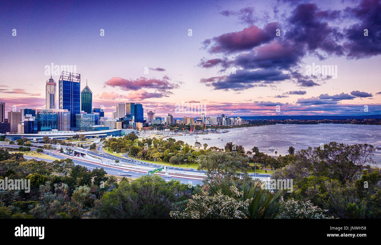 Perth Skyline in Sunset Stock Photo - Alamy