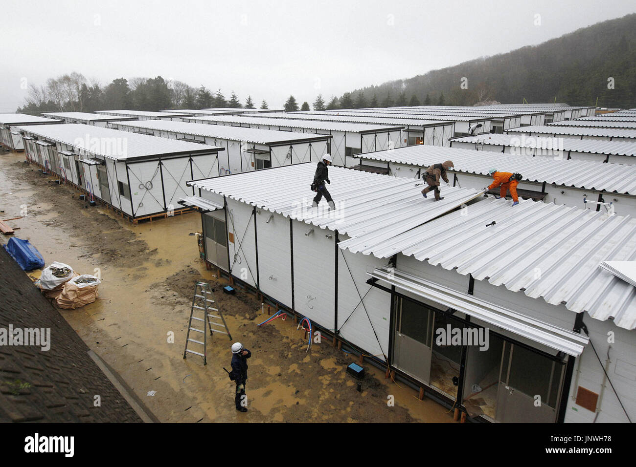 OFUNATO, Japan - Photo taken April 23, 2011, shows temporary housing ...