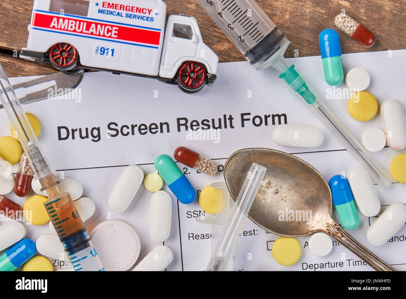 Drug screen result form, ambulance, medicine Stock Photo - Alamy