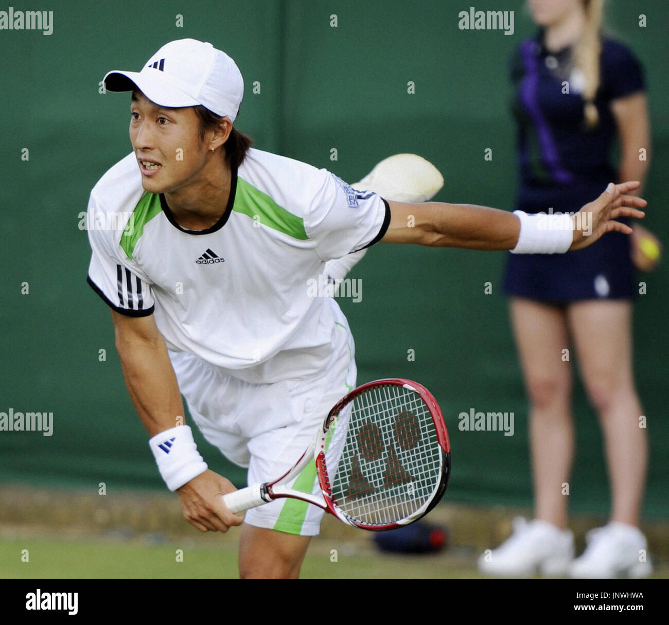 WIMBLEDON, Britain - Japan's Go Soeda is seen in action during a men's ...