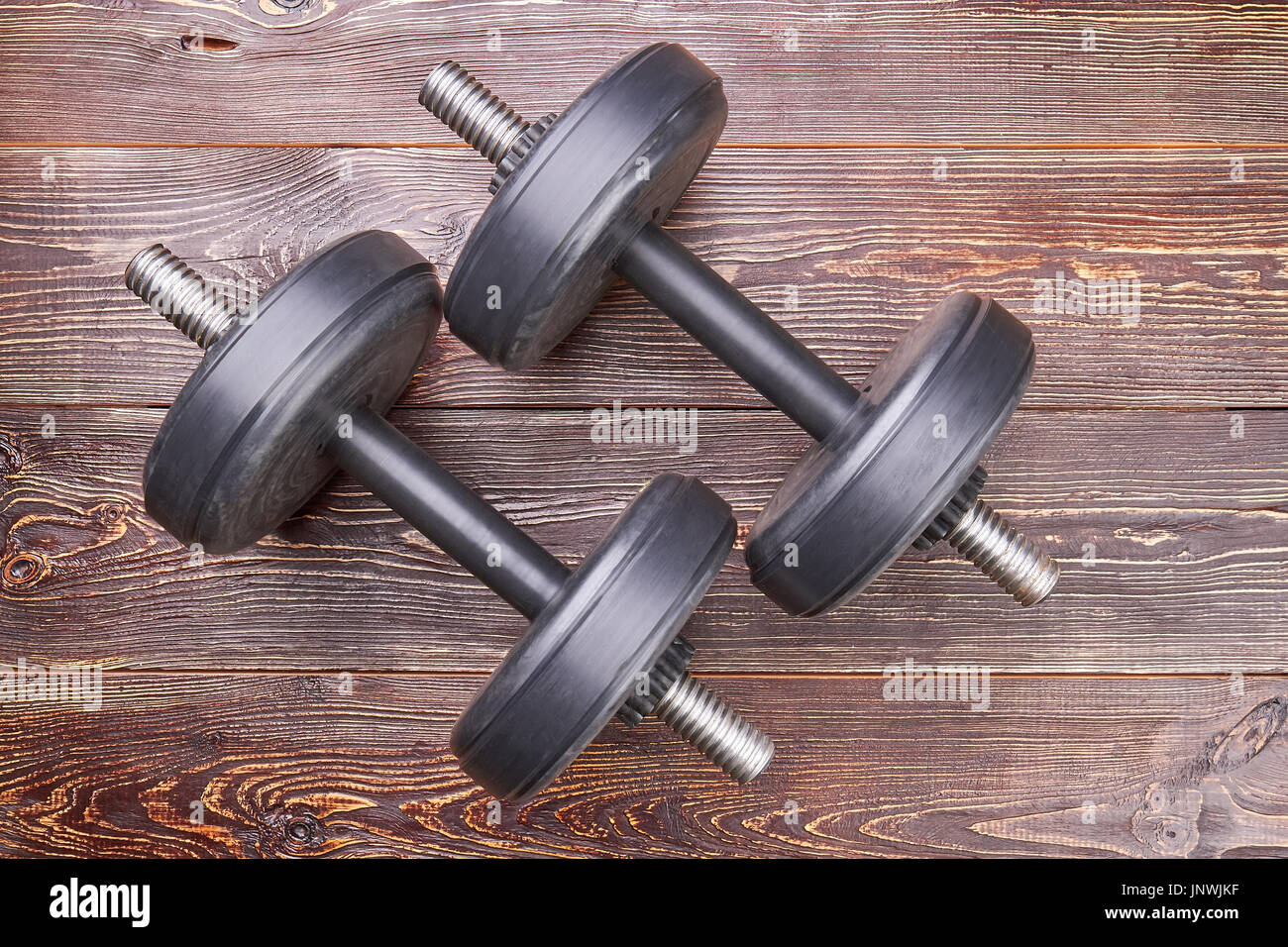 Bodybuilding workout dumbbells, top view Stock Photo - Alamy