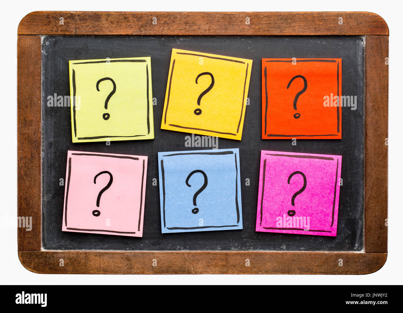 question mark abstract - set of sticky notes on a vintage slate ...