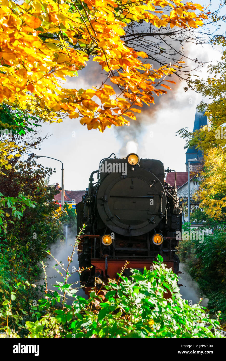 View on narrow gauge steam train in Wernigerode - Harz - Germany Stock ...