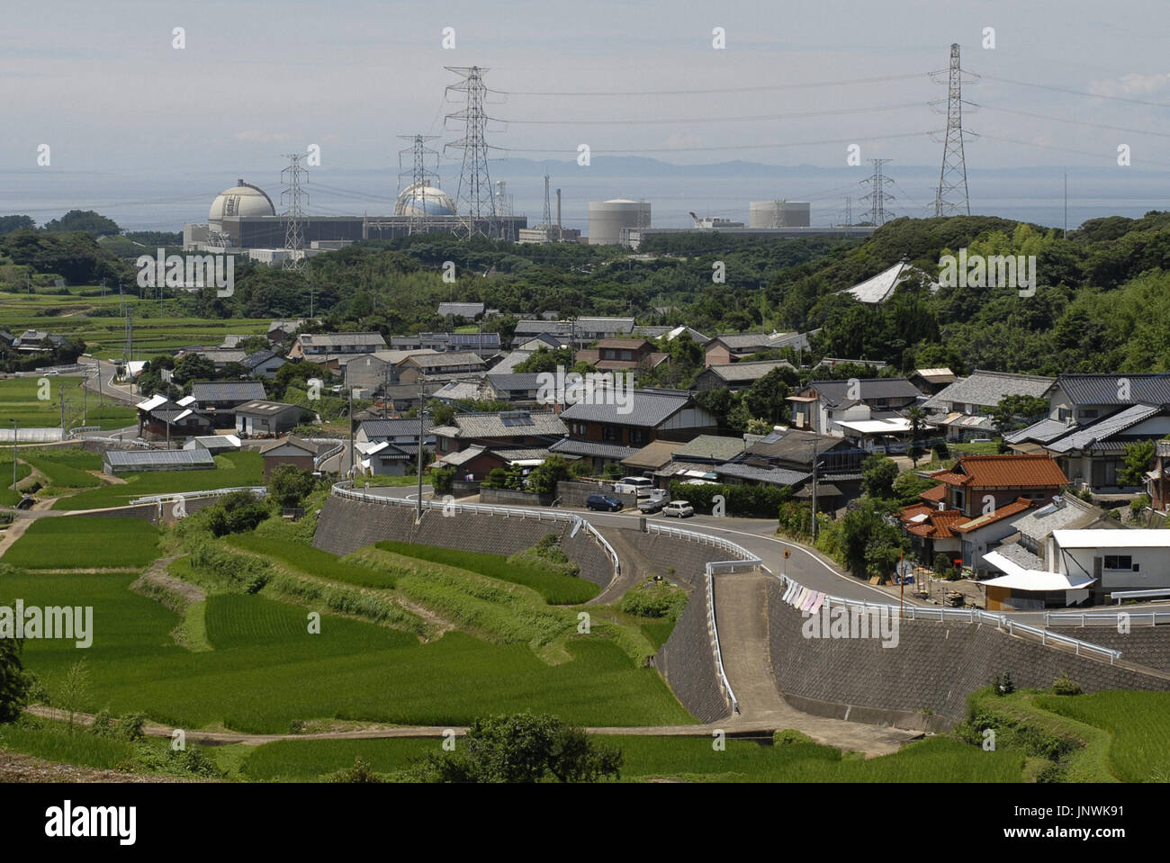 FUKUOKA, Japan - Photo shows the Genkai nuclear power plant and houses ...