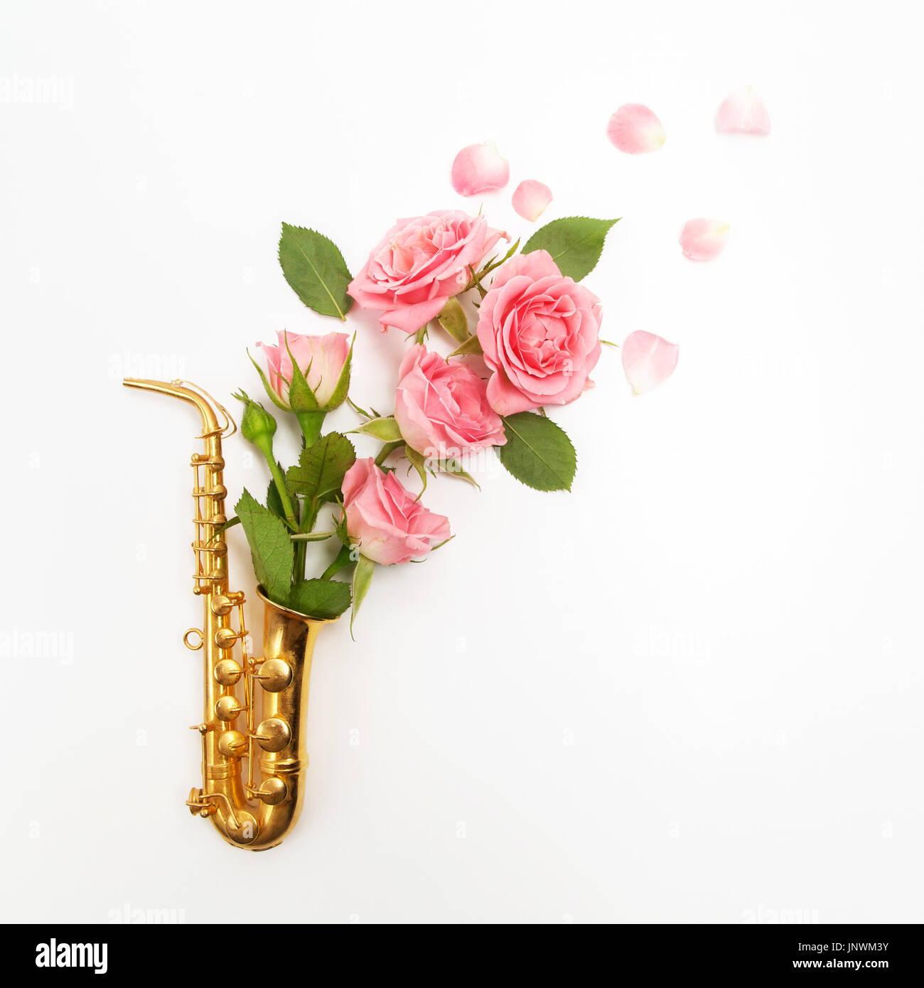 Jazz Day. Saxophone with flowers. Flat lay, top view Stock Photo - Alamy