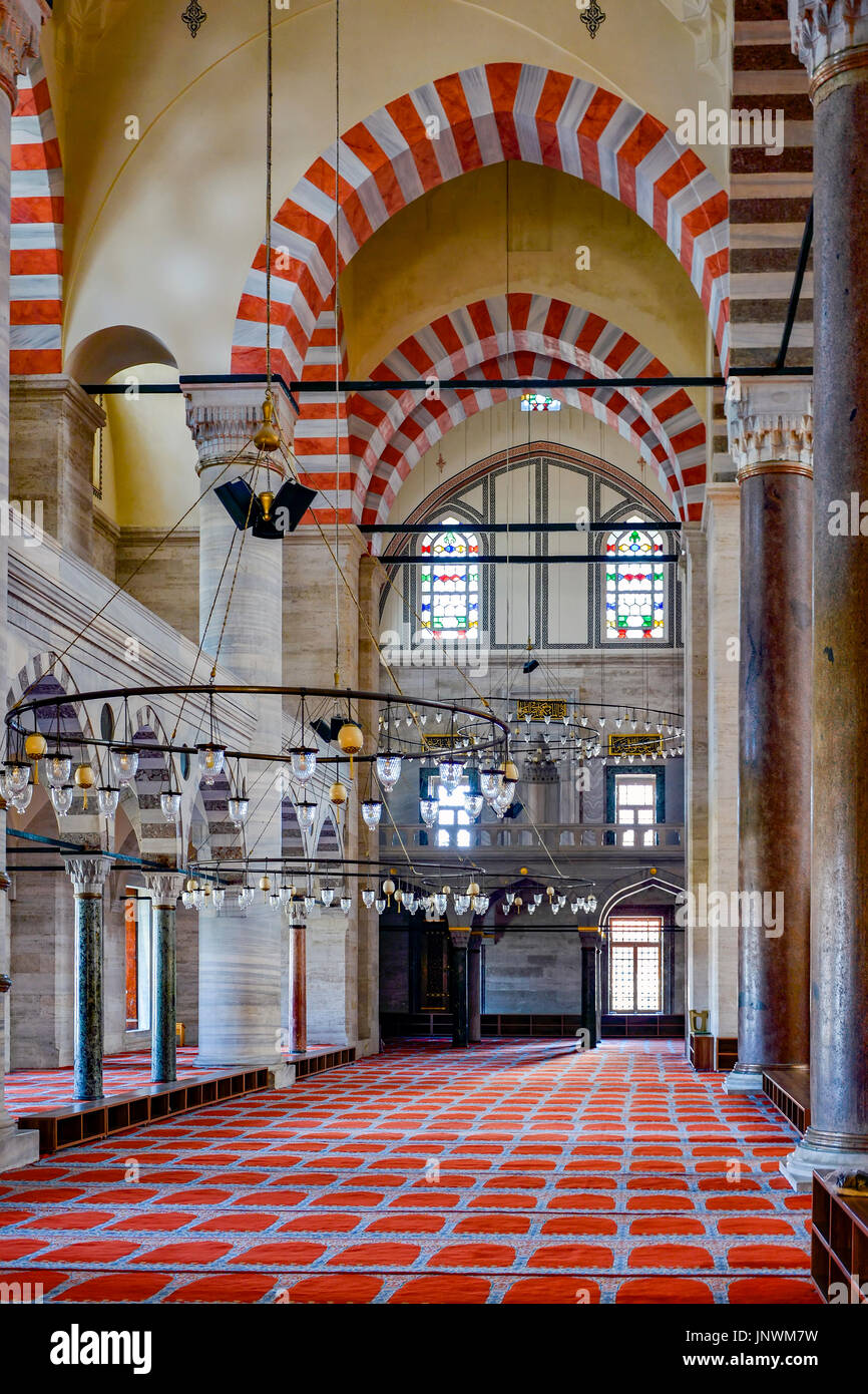 Interior of the beautiful, historic mosque in Istanbul, Turkey with ...