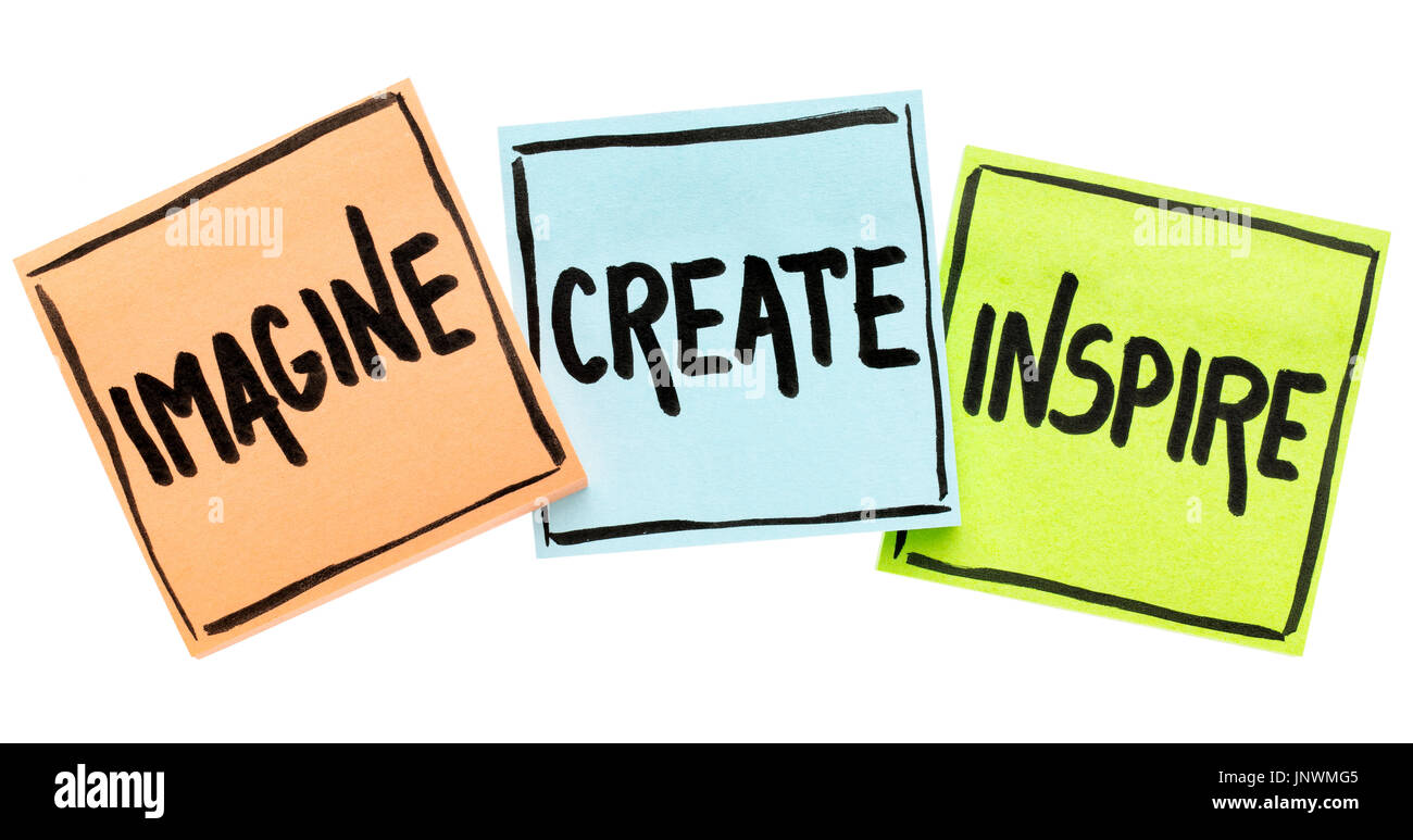 imagine, create, inspire concept - handwriting in black ink on an ...