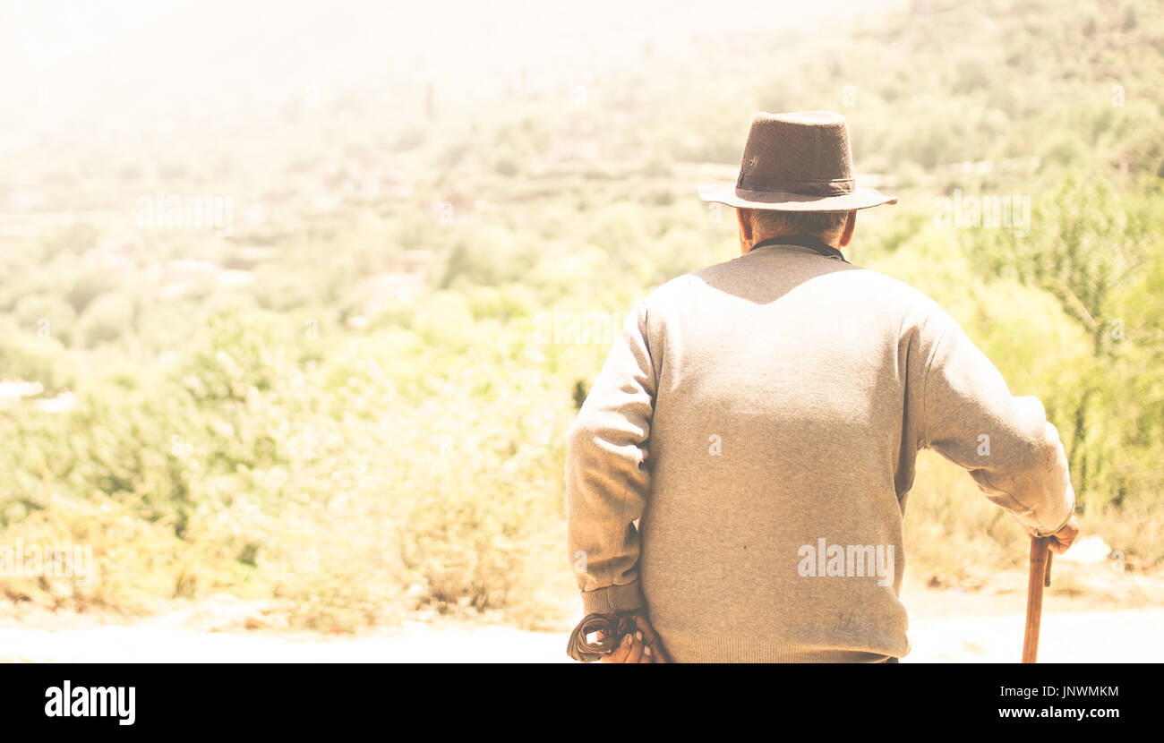 View on Old man in summer landscape Stock Photo - Alamy