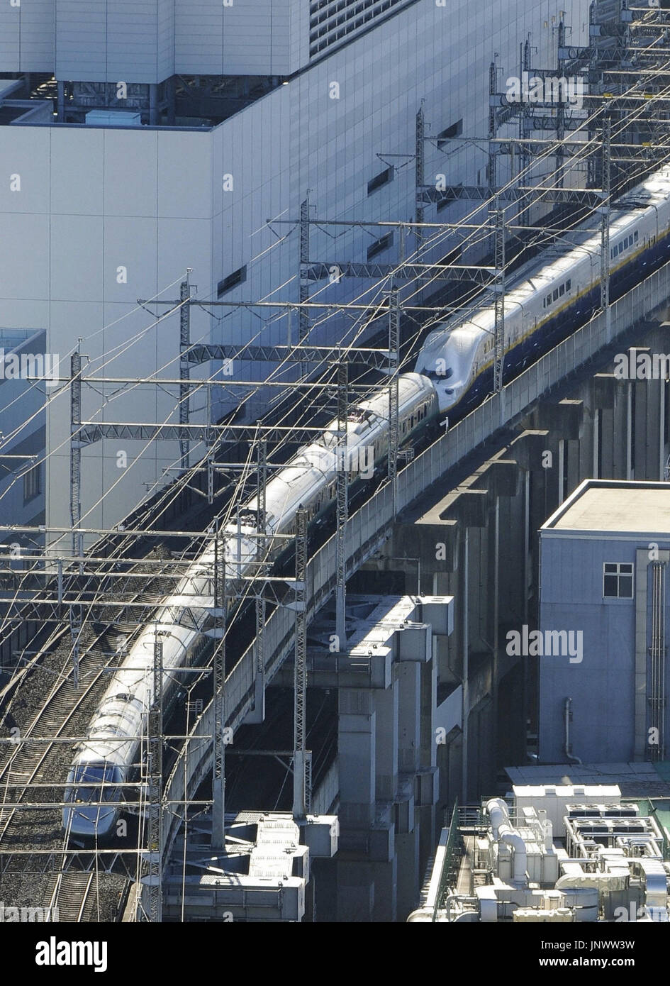 TOKYO, Japan - Photo taken from a Kyodo News helicopter shows a stopped ...
