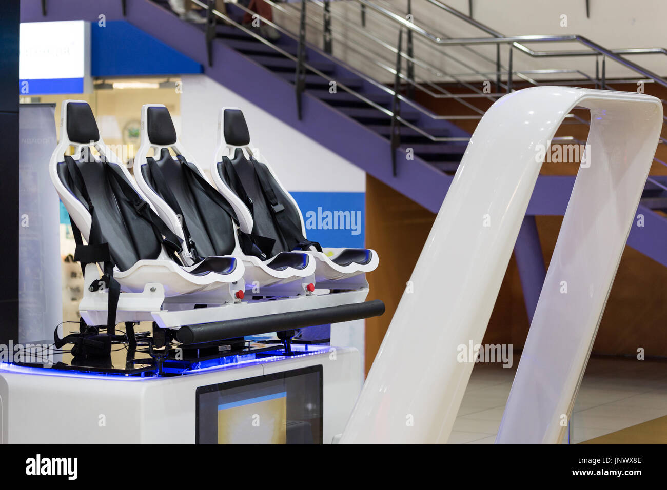 Virtual reality theater with 4D moving chair in modern entertainment ...