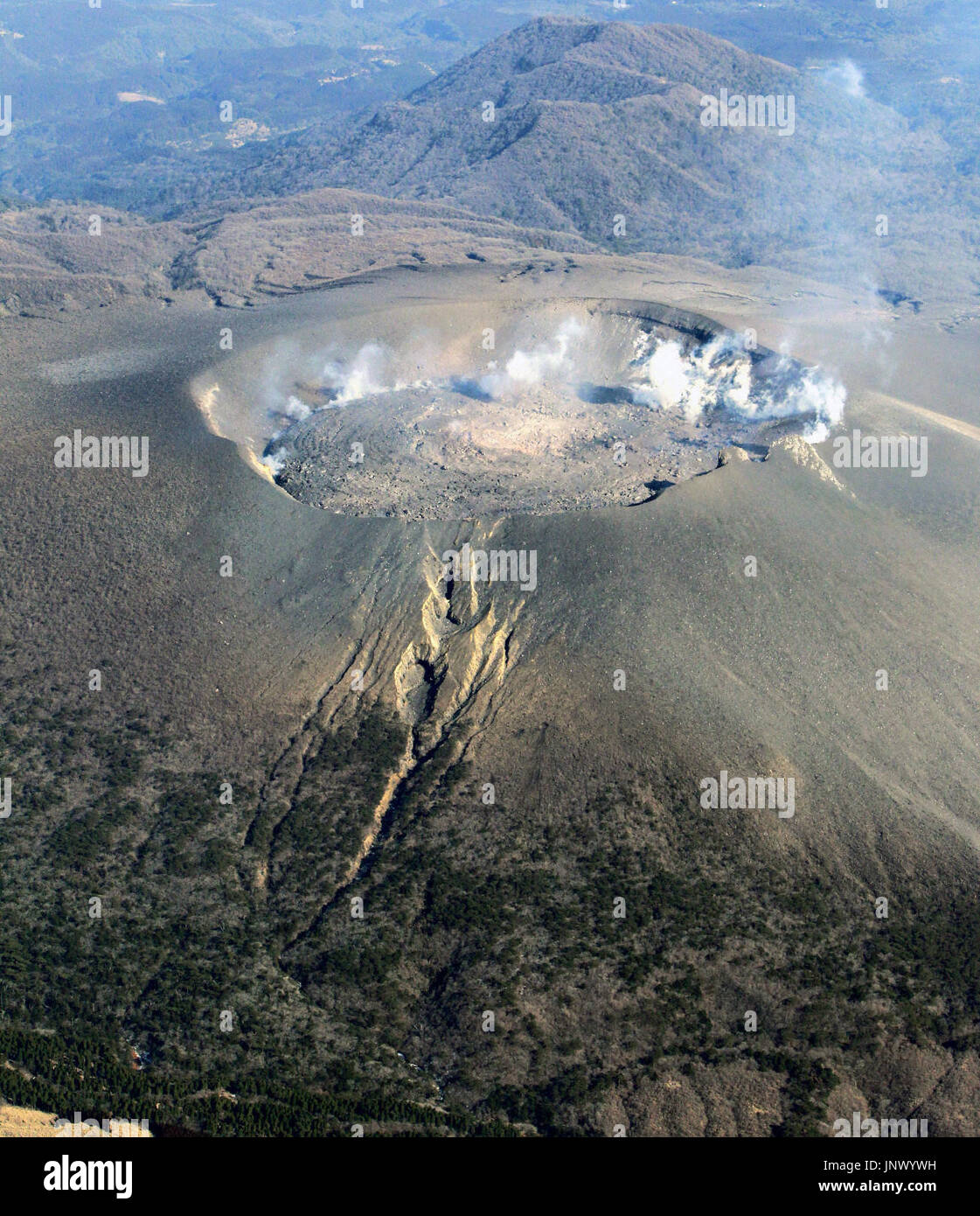 KIRISHIMA, Japan - Photo taken from a Kyodo News helicopter shows the ...