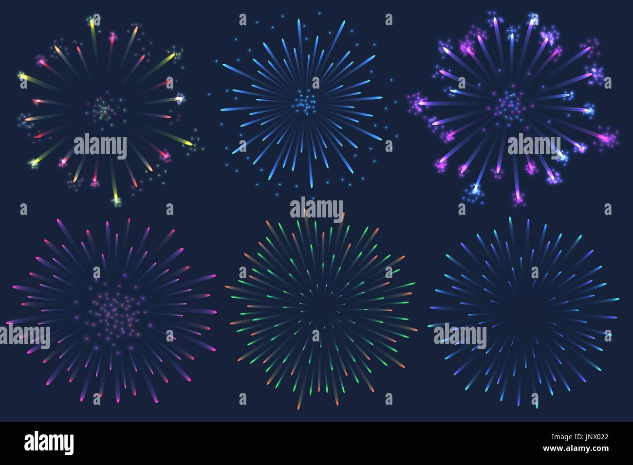 Set of Vector colorful Firework illustration on dark background Stock ...