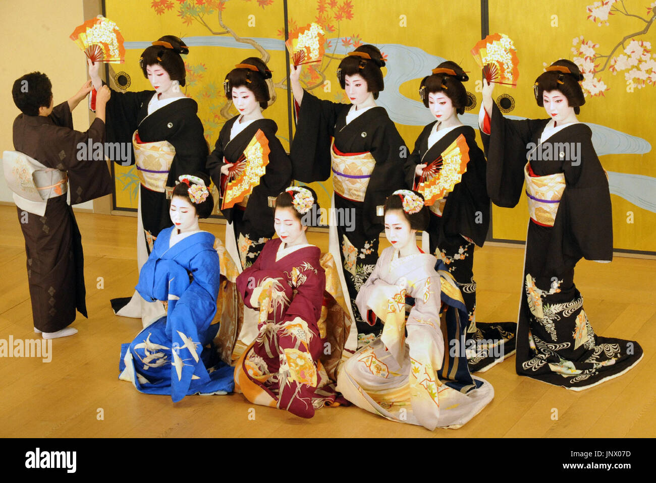 KYOTO, Japan - Geisha and apprentice geisha in Kyoto line up for a ...