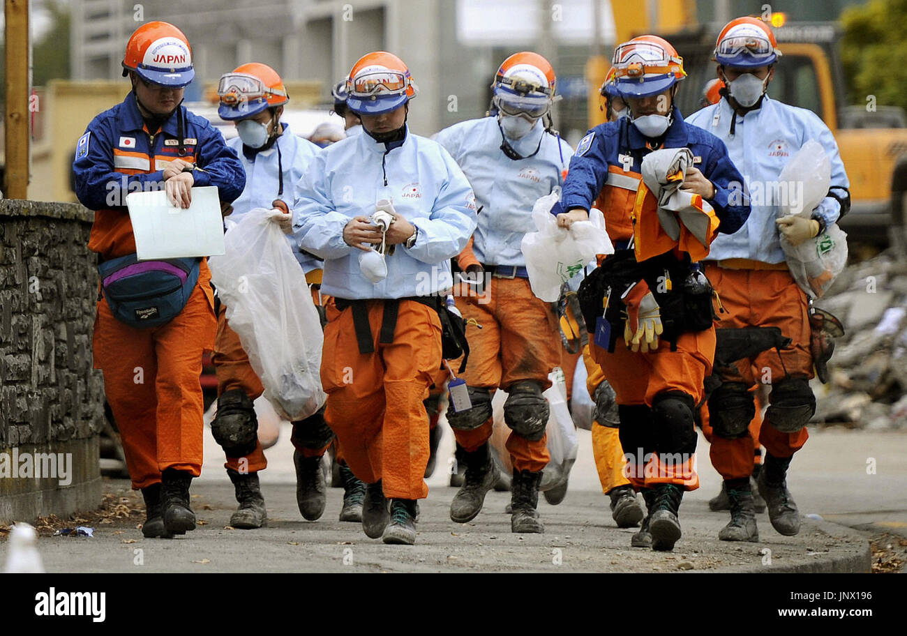 CHRISTCHURCH, New Zealand - Members of a Japanese disaster relief team ... CHRISTCHURCH, New Zealand - Members of a Japanese disaster relief team ...