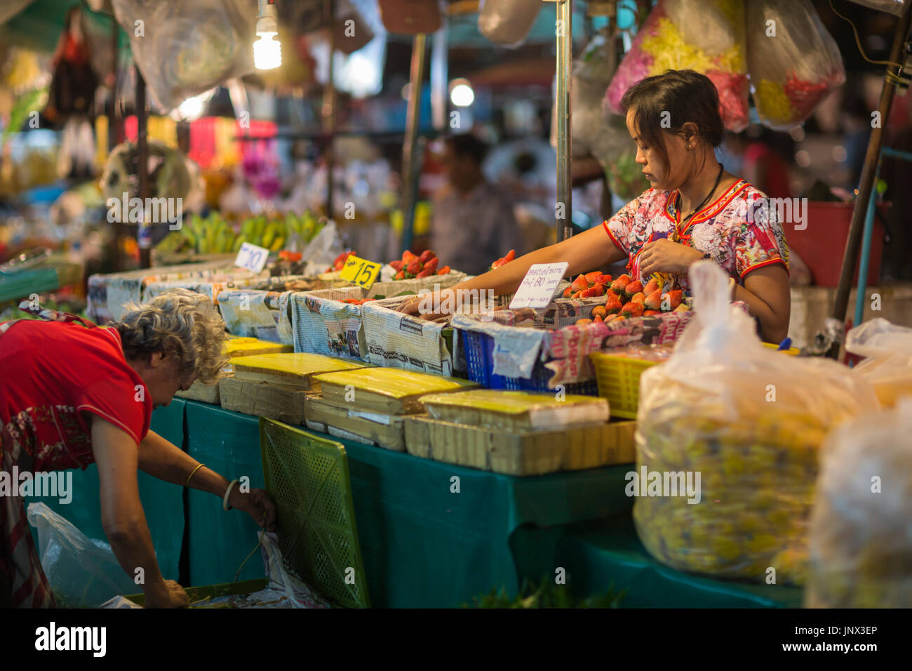 Bangkok, Thailand - February 18, 2015: Pak Khlong Talat market in ...