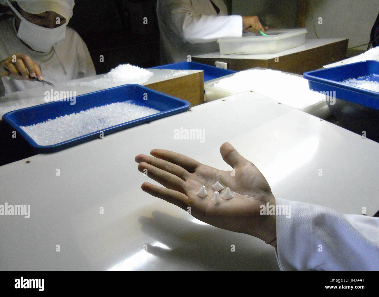 TEJAKULA, Indonesia - A worker holds pyramid-shaped salt in his palm ...