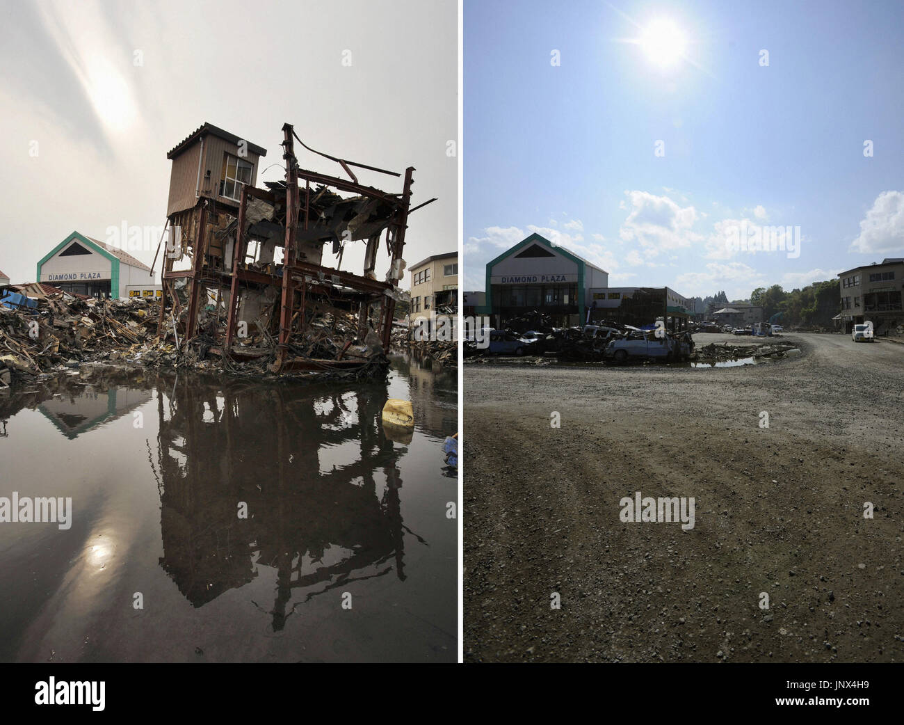 KESENNUMA, Japan - Combined photo shows an area hit by the March 11 ...