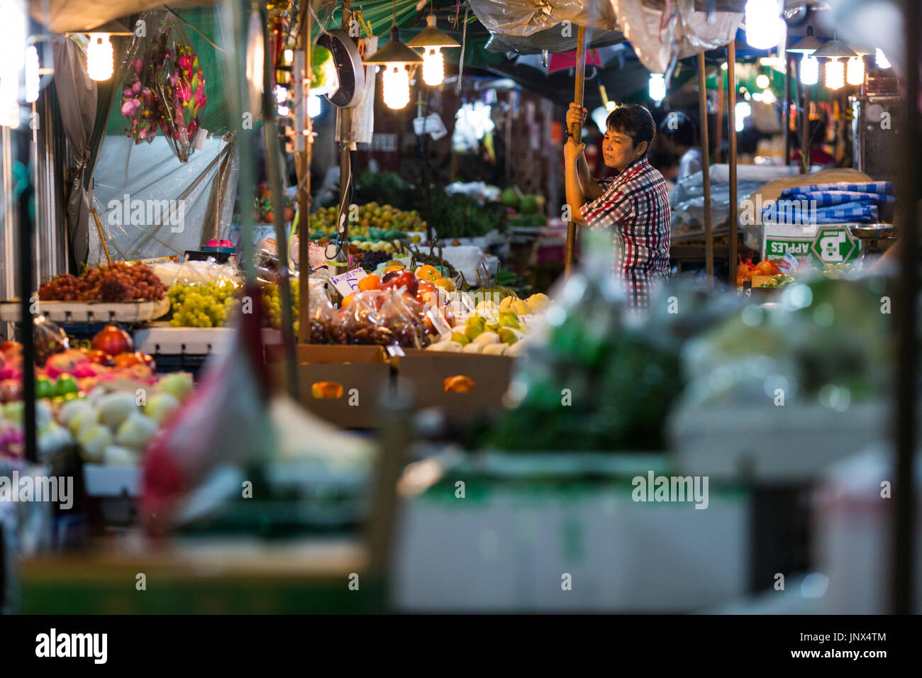 Bangkok, Thailand - February 18, 2015: Pak Khlong Talat market in ...