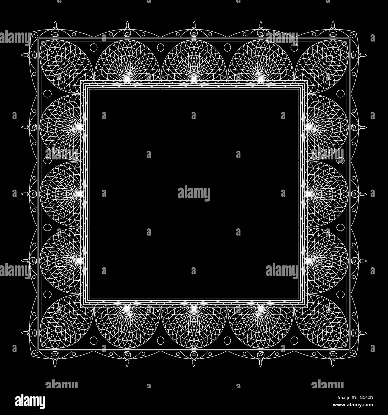 Vector set of ornate line art frames and borders. White outline ...