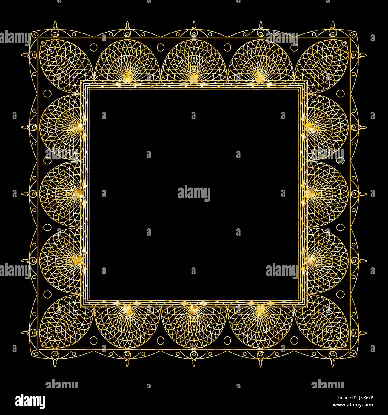 Vector set of ornate line art frames and borders. Gold outline elements ...