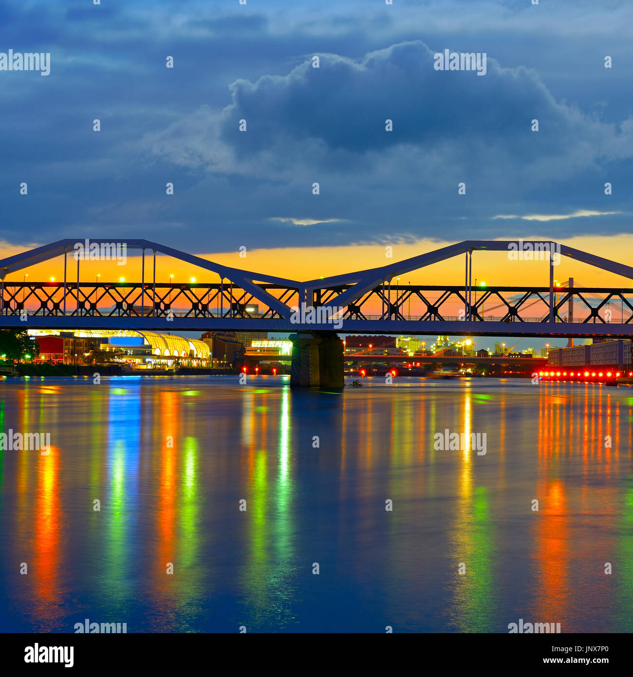 Bridge over the Neckar River, the city of Mannheim, Germany Stock Photo ...