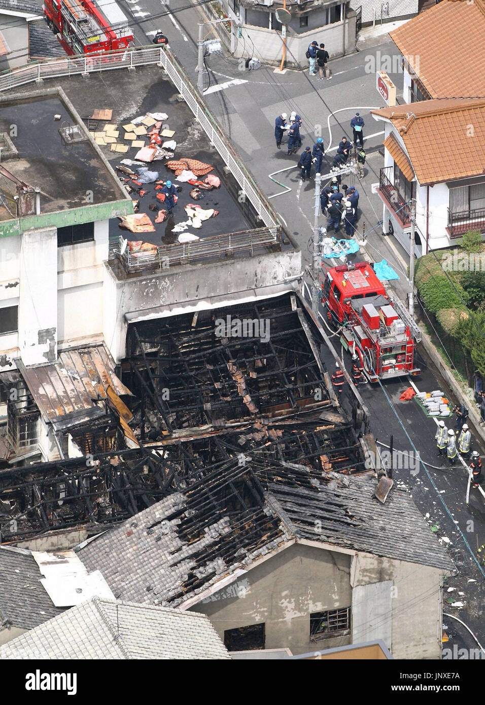 FUKUYAMA, Japan - Photo from a Kyodo News helicopter shows the fire ...