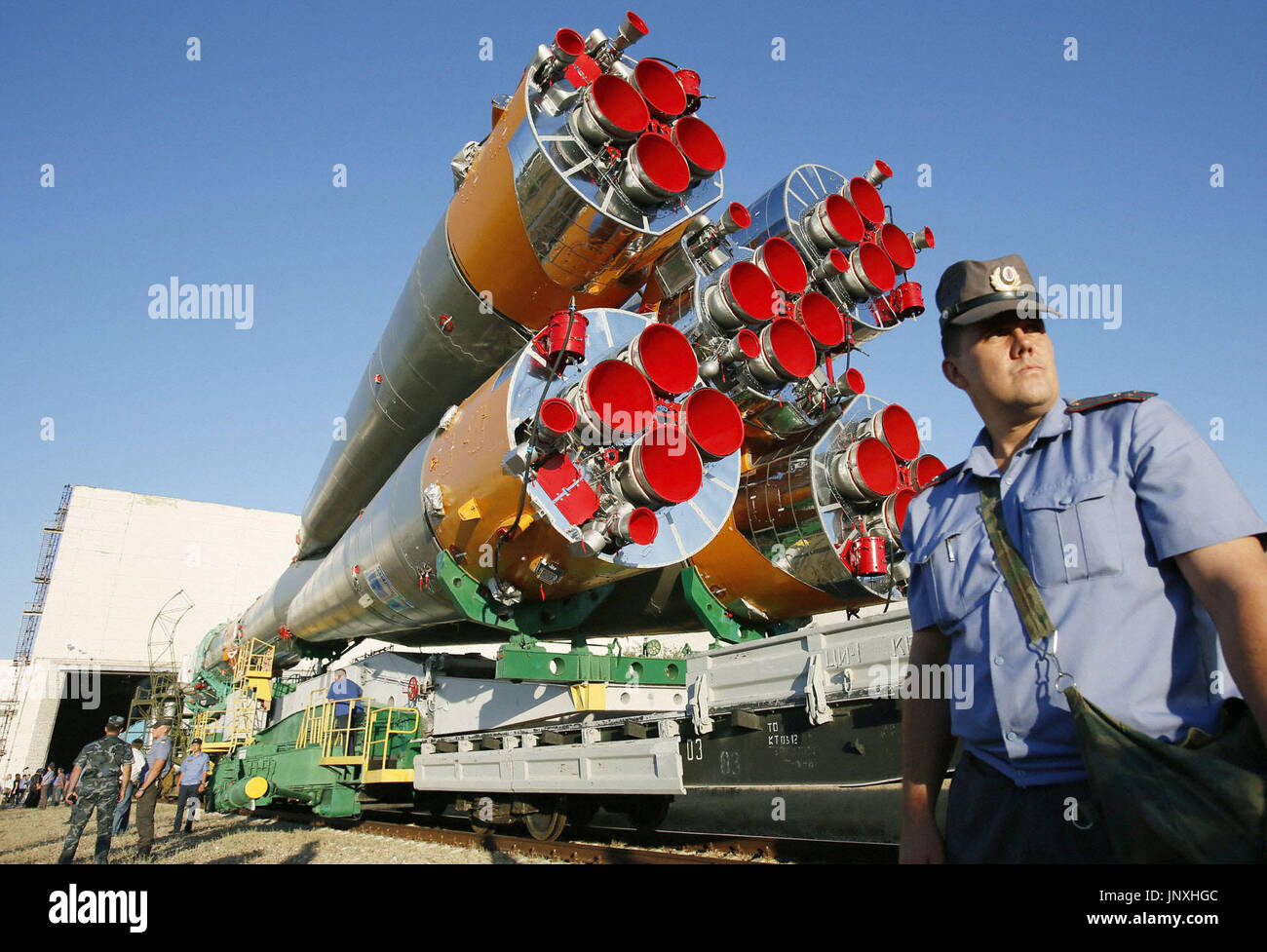 BAIKONUR, Kazakhstan - A rocket to be manned by three astronauts ...