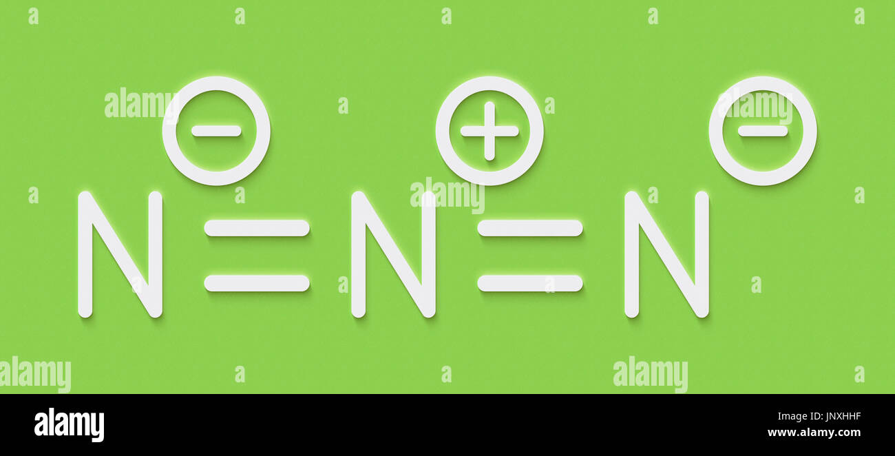 Azide anion, chemical structure. Azide salts are used in detonators and ...