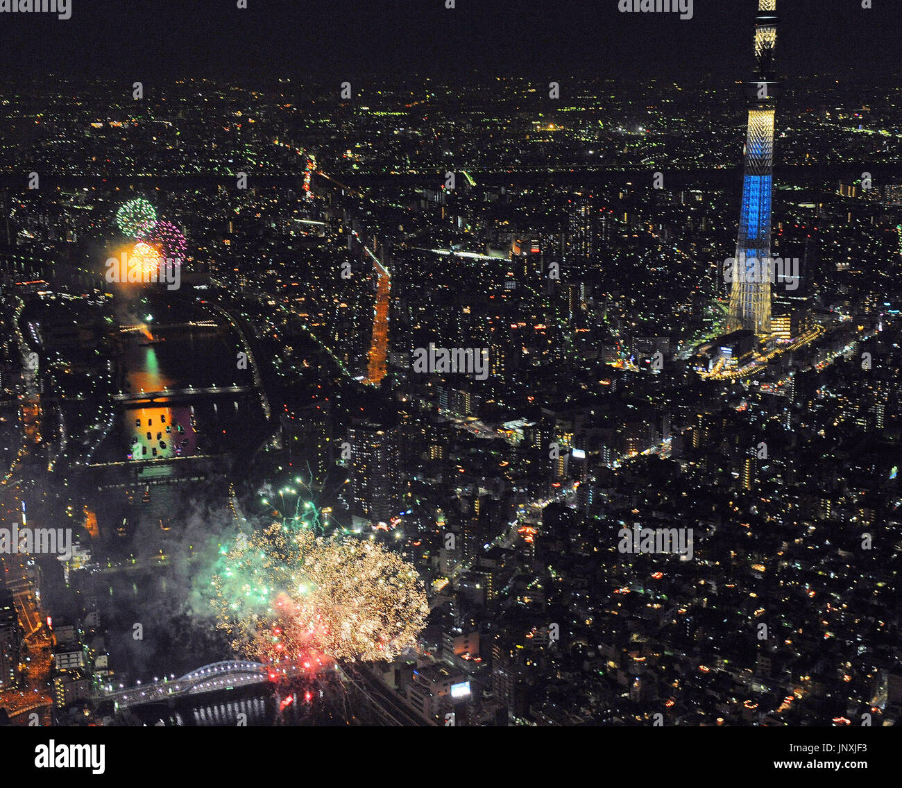 TOKYO, Japan - Photo from a Kyodo News helicopter shows fireworks set ...