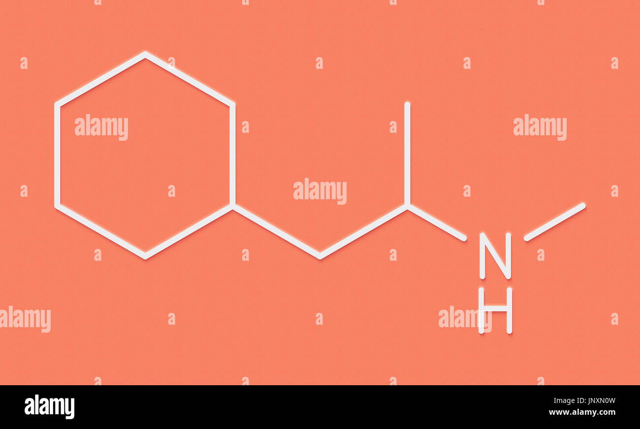 Propylhexedrine molecule. Used as nasal decongestant and stimulant. Skeletal formula Stock Photo ...