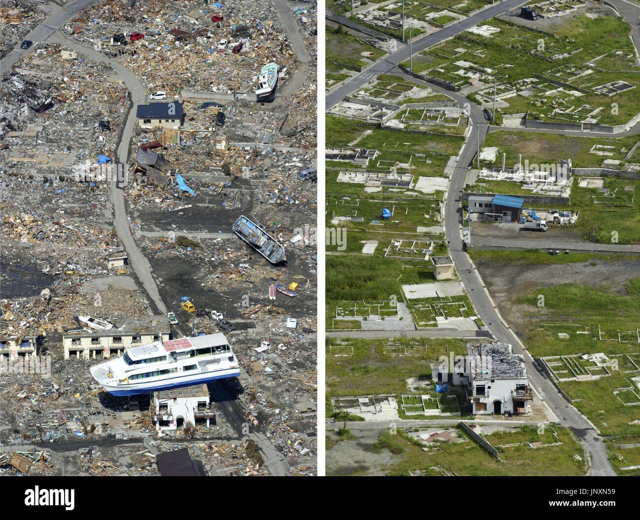 SENDAI, Japan - Combination photos from a Kyodo News helicopter show an ...