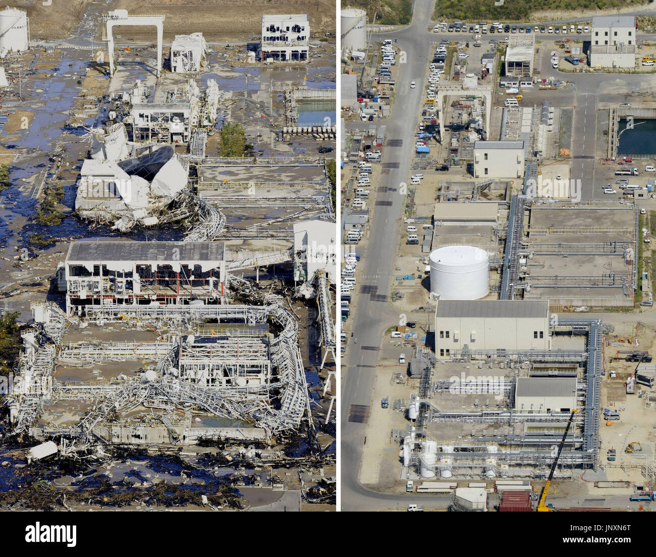 SENDAI, Japan - Combination photos from a Kyodo News helicopter show ...
