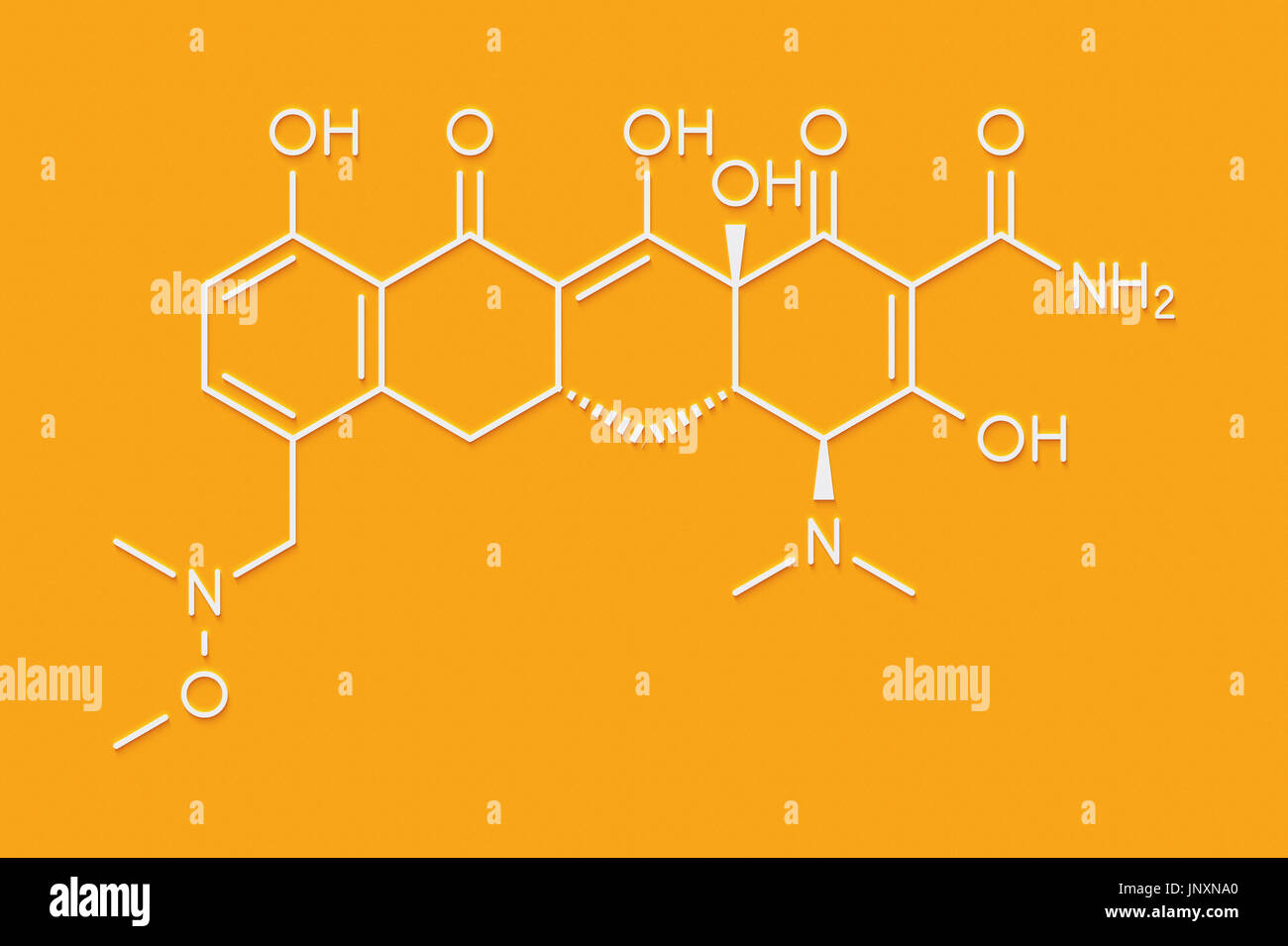 Sarecycline antibiotic drug molecule (tetracycline class). Skeletal ...