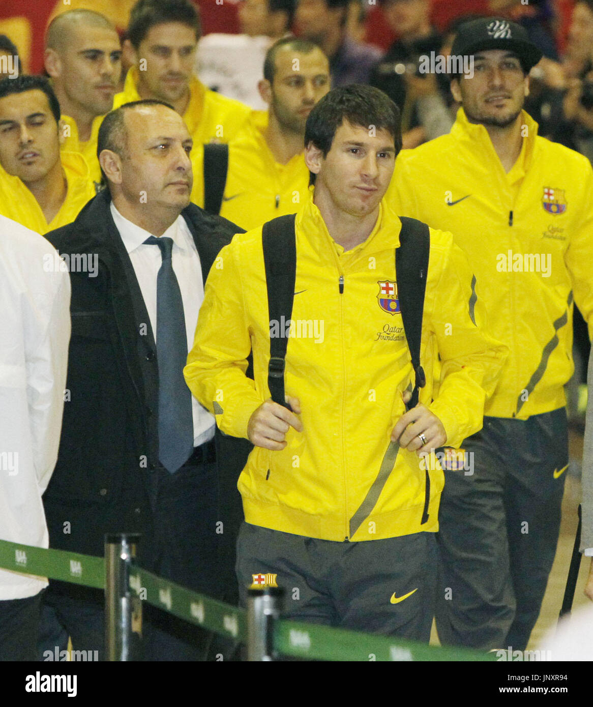 NARITA, Japan - Lionel Messi (C) and other players of European ...