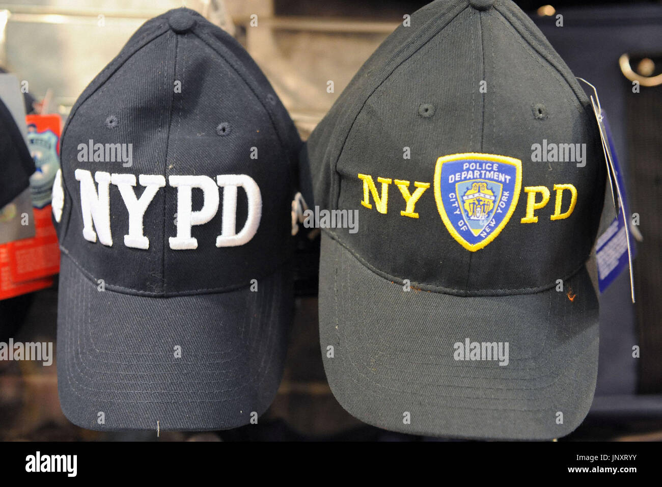 NEW YORK, United States - Photo shows caps bearing a NYPD logo at a ...