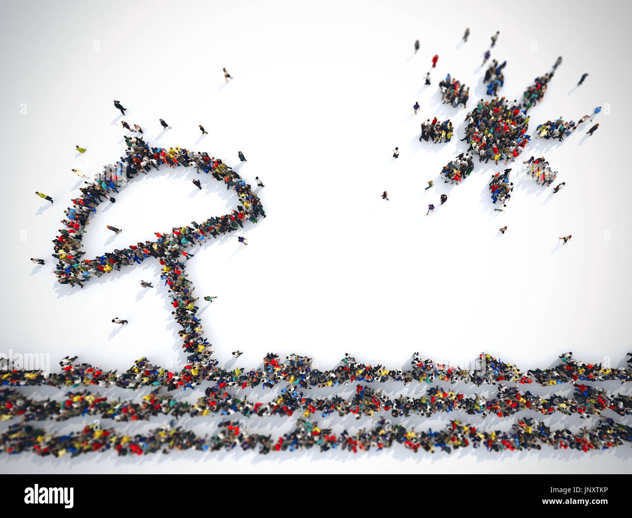 Multitude of people deployed as a seaside resort. 3D Rendering Stock ...