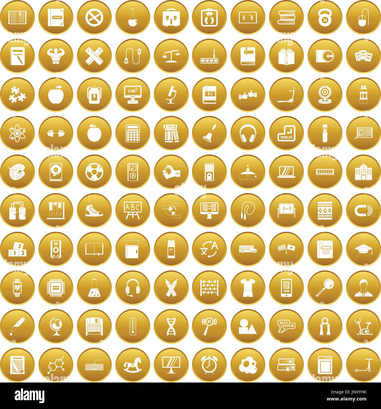 100 learning kids icons set gold Stock Vector Image & Art - Alamy