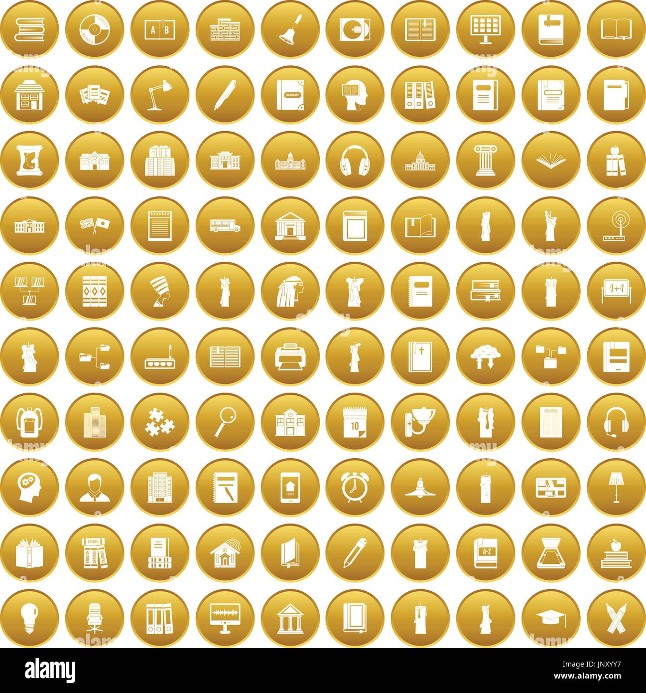 100 library icons set gold Stock Vector Image & Art - Alamy