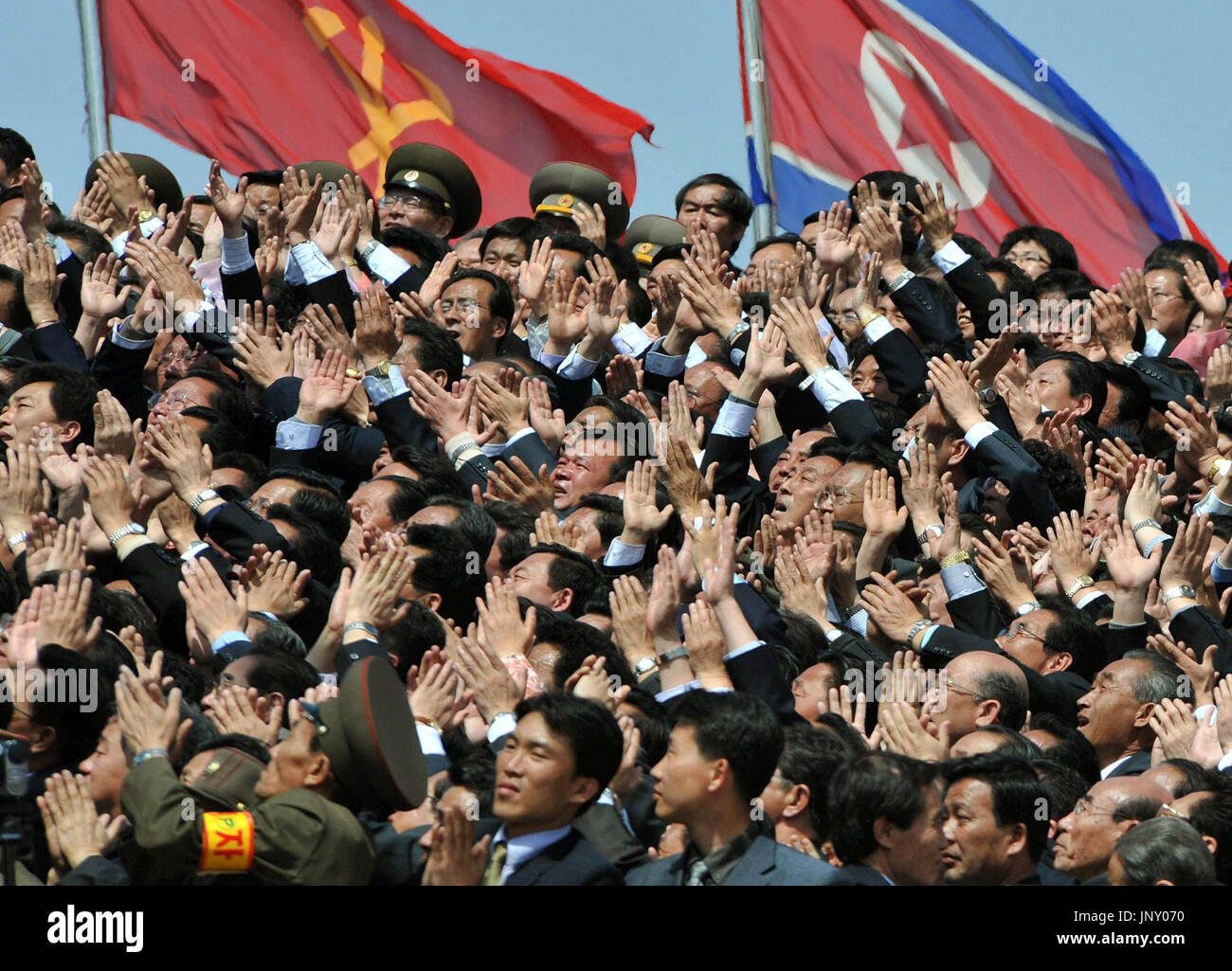PYONGYANG, North Korea - A crowd yells ''manse'' - a Korean word ...