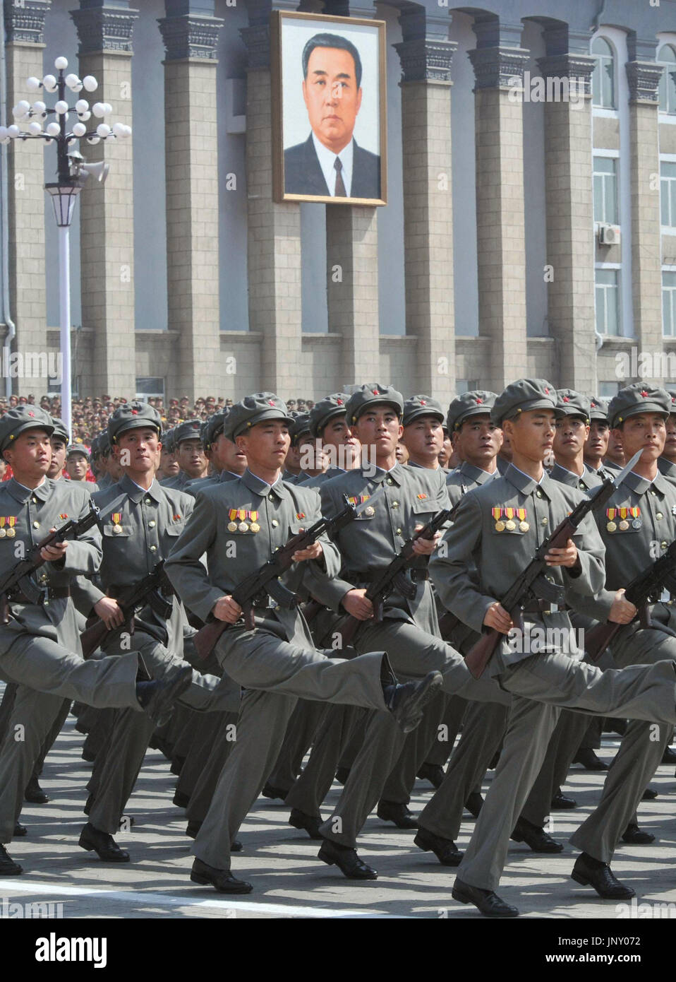 PYONGYANG, North Korea - Soldiers march during a military parade at ...